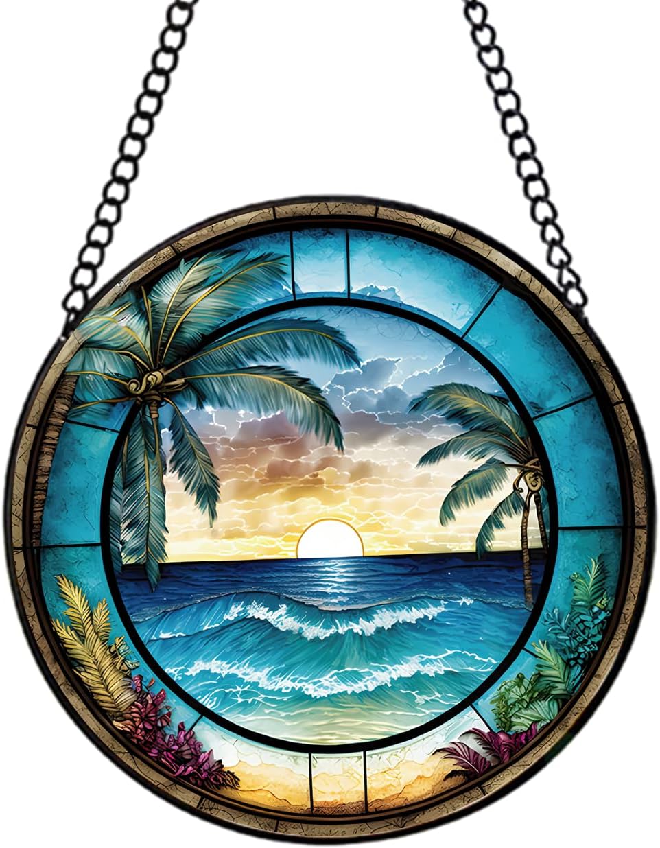Amazon.com: WOHAHA Hand-Painted Stained Glass Sun Catcher with Ocean ...