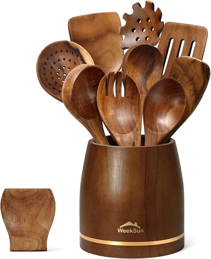 Amazon.com: 10 Pcs Wooden Spoons for Cooking, Cooking Utensils Set With ...