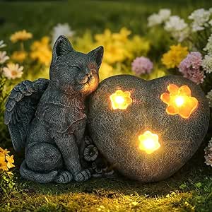 Amazon.com: Heart-Shaped Solar Cat Memorial Stone with Wings, Pet ...