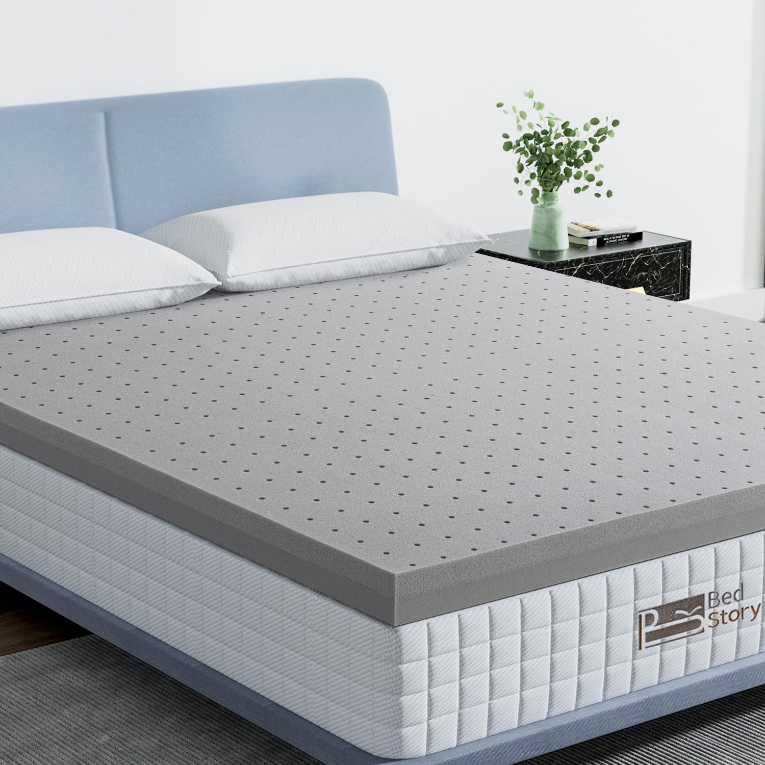 BedStory Twin Mattress Topper, 3 Inch Bamboo Charcoal Memory Foam ...