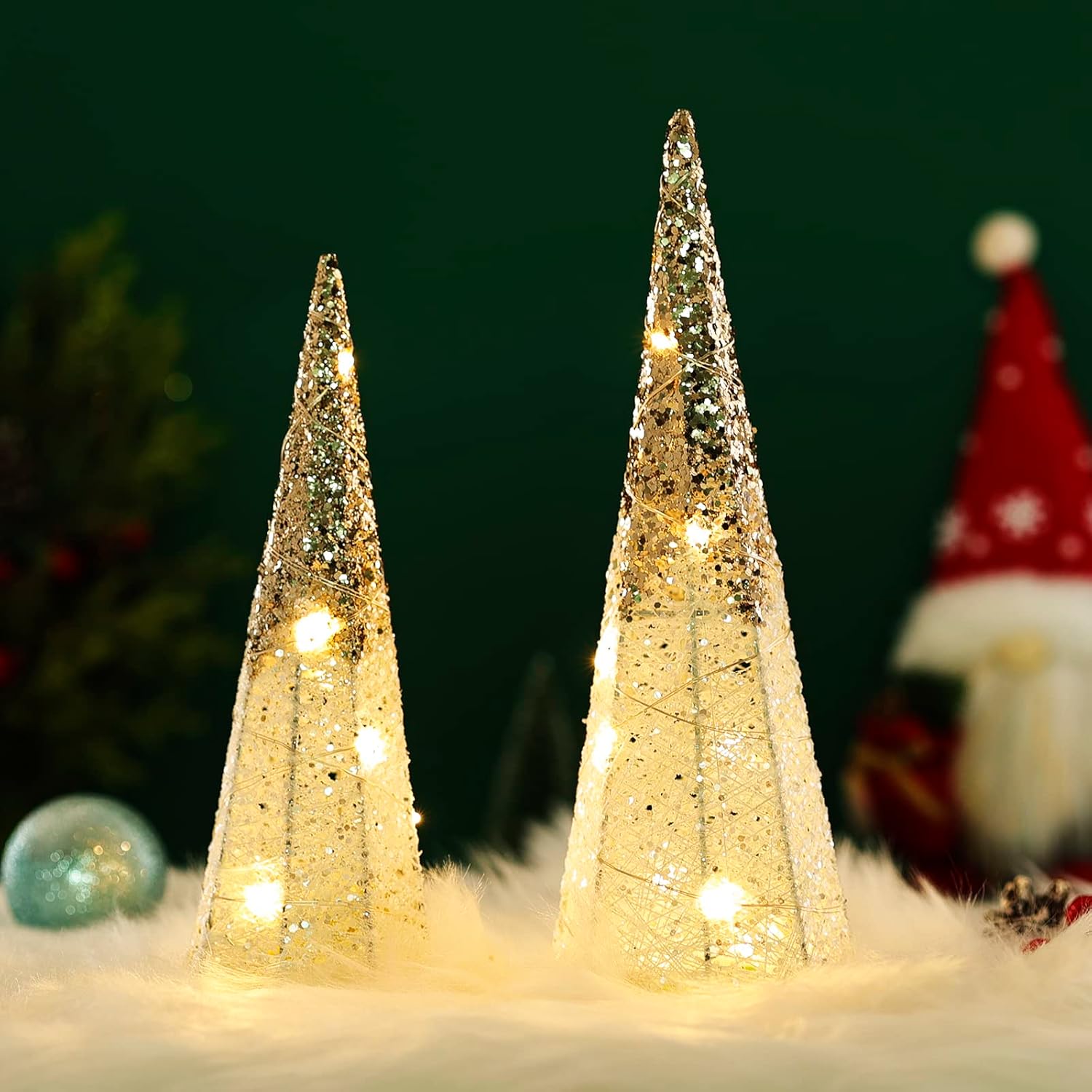 2 Pcs Lighted Christmas Table Decorations with Glitter - Battery ...