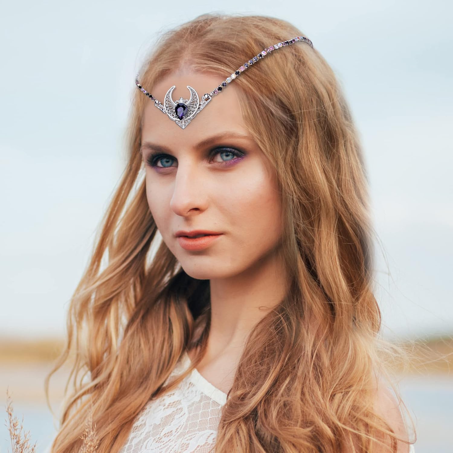 MOSTORY Handmade Silver Moon Fairy Crown Rhinestone Elf Headpiece Elven ...