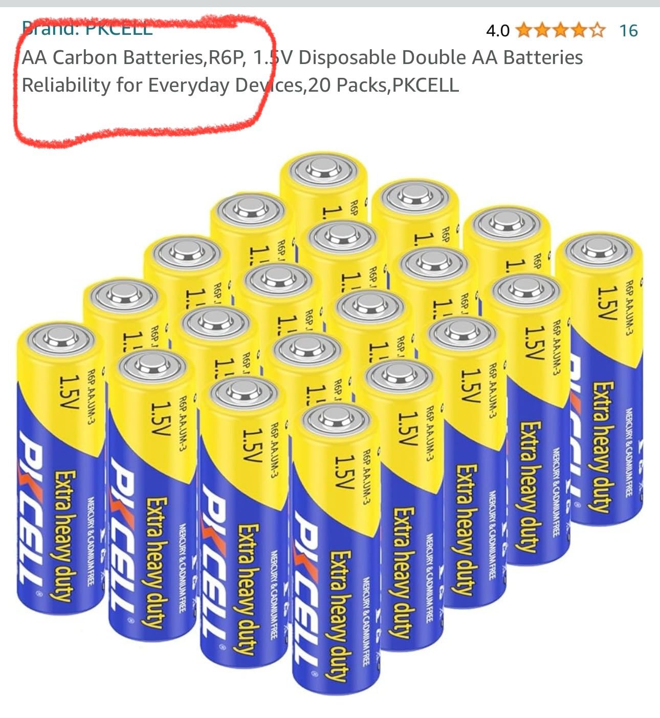 PKCELL AA Zinc Carbon Batteries, R6P, PKCELL 1.5V Disposable Double AA ...