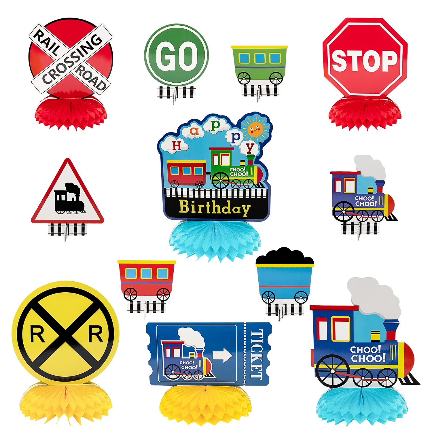 Buy OSNIE 12Pcs Railroad Train Crossing Theme Honeycomb Centerpieces ...