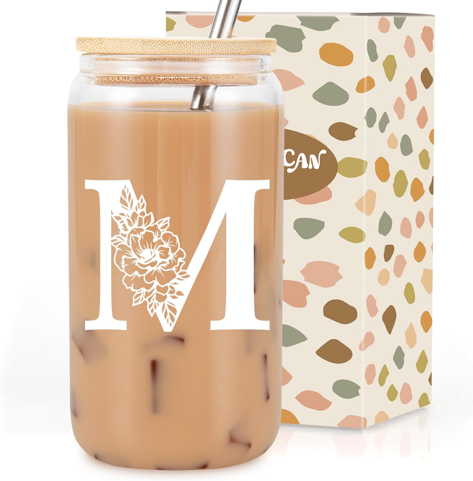 Amazon.com | Personalized Glass Cup with Bamboo Lid and Straw 16oz ...
