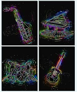 Amazon.com: Suwenxia Fluorescent color Musical Instruments Art Prints ...