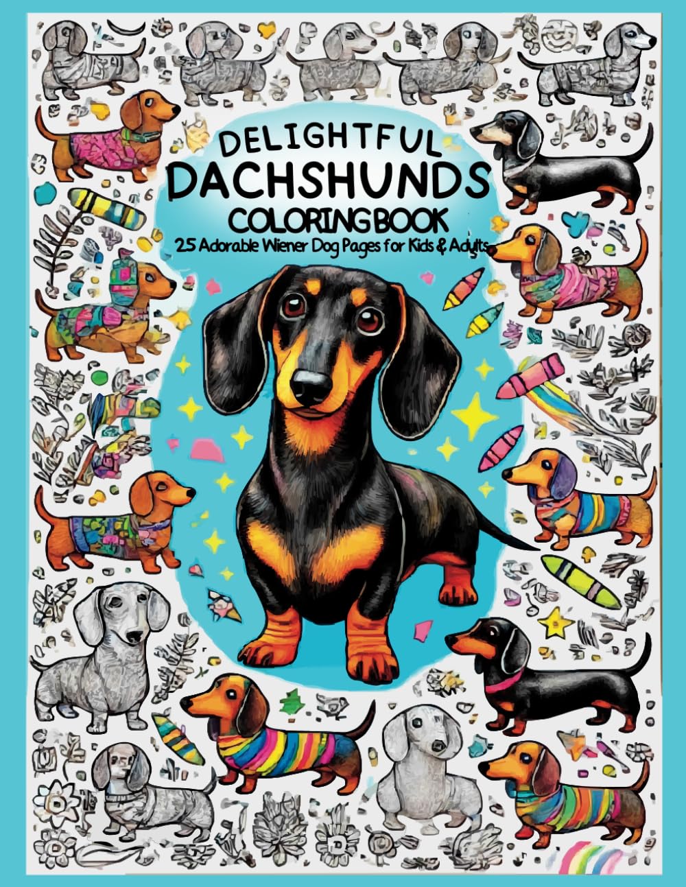 Delightful Dachshunds Coloring Book: 25 Adorable Wiener Dog Pages for ...