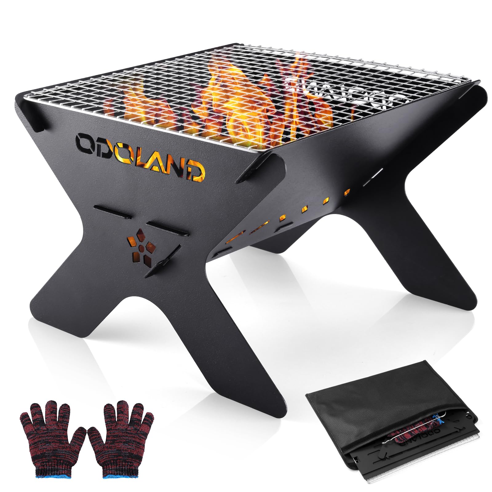 Odoland Camping Fire Pit, Portable Fire Pit for Camping, 2 in 1 Wood ...