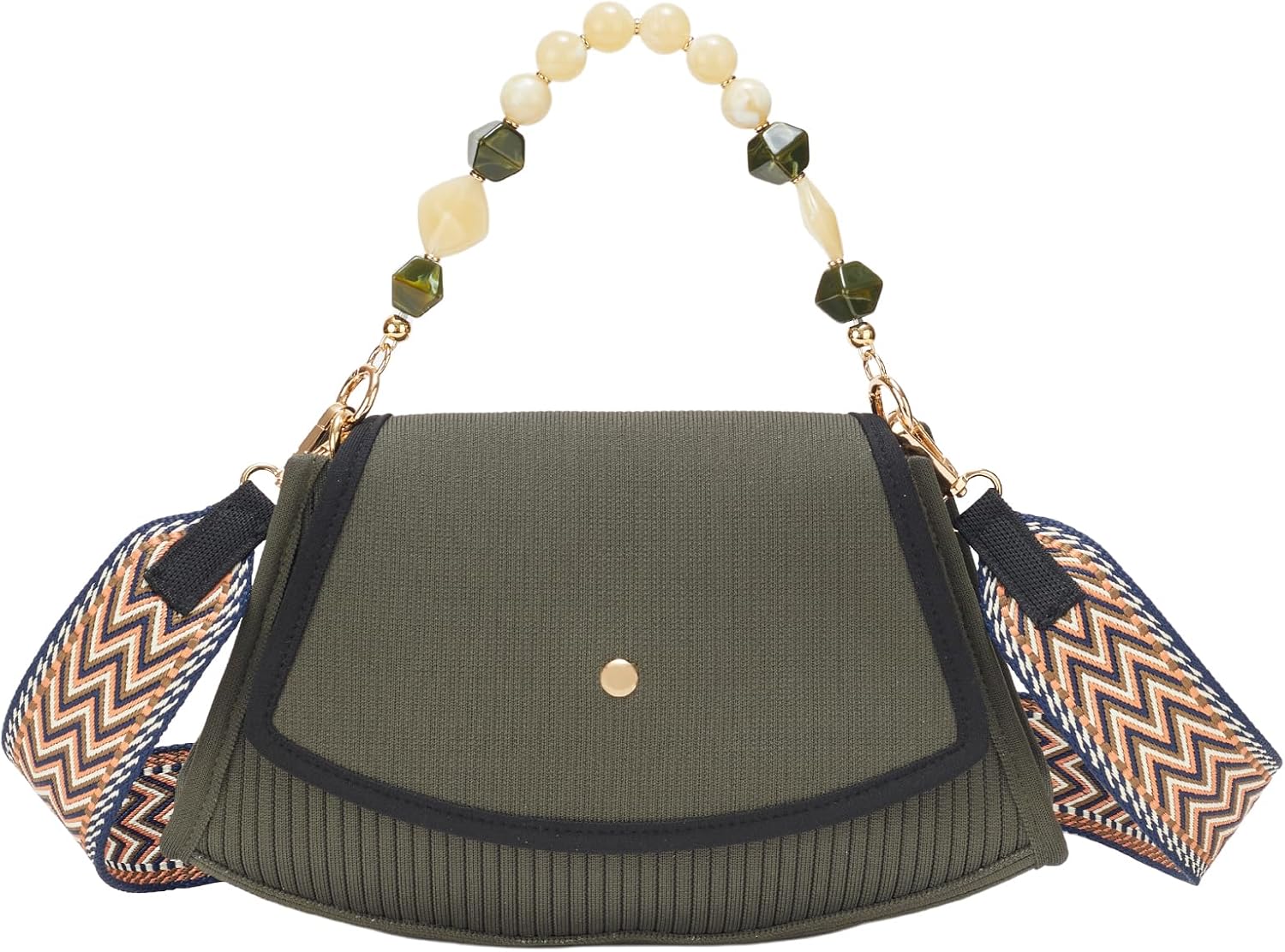 frrbuu Army Green Canvas Crossbody Bag - Pearl & Jade Beaded Handles ...