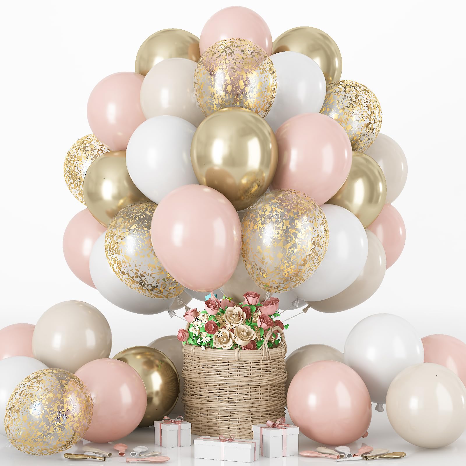 Amazon.com: Dusty Pink and Gold Balloons Set, 60Pcs 12 Inch Retro Blush ...