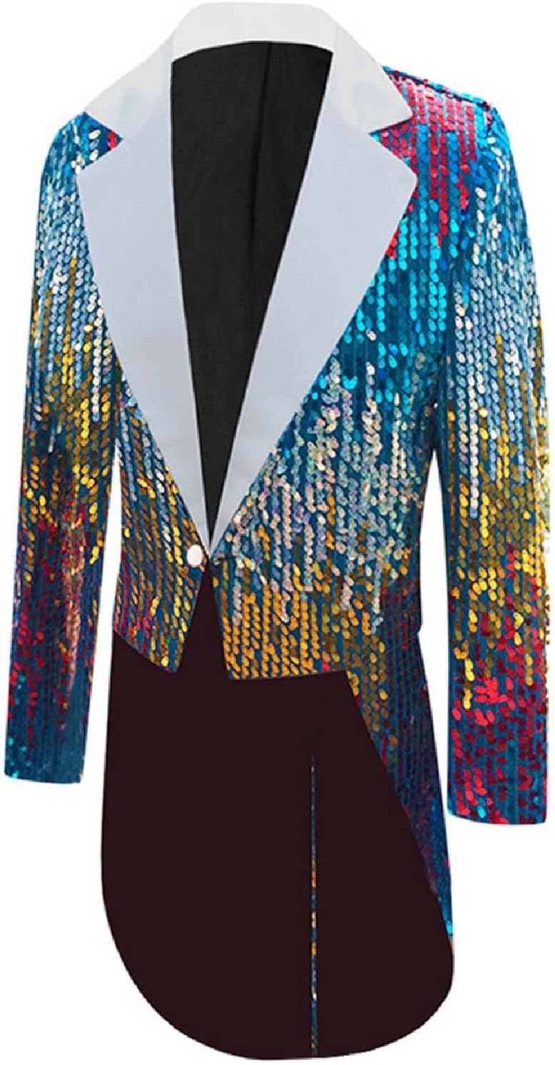 Mens Sequin Tuxedo Jacket Slim Fit Tailcoat Dress Coat Party Wedding ...