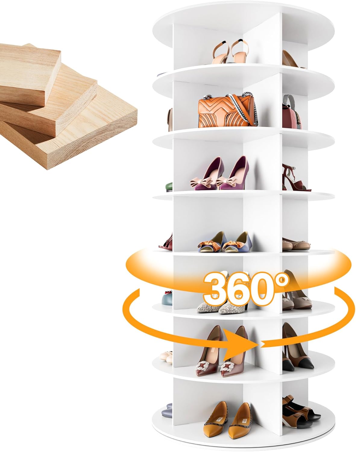 Amazon.com: MAGIC UNION Wooden Rotating Shoe Rack Tower 7 Tier ...