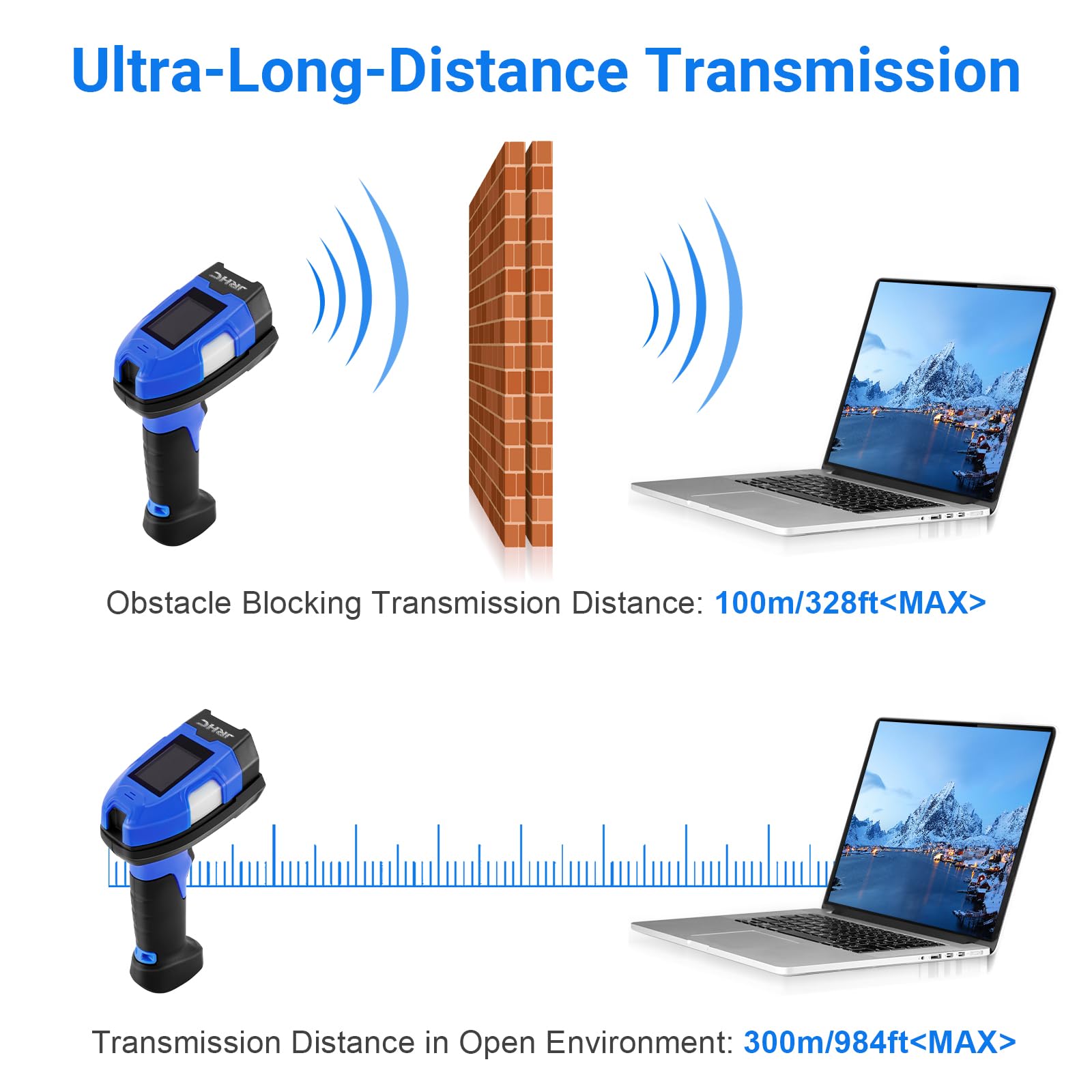 Snapklik.com : Barcode Scanner Industrial, Wireless 1D Laser Bar Code ...