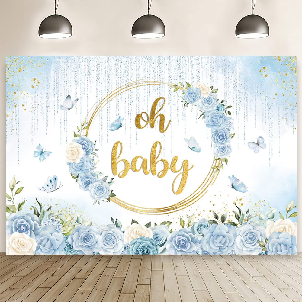 MEHOFOND 7x5ft Spring Light Blue Floral Baby Shower Backdrop Girl ...