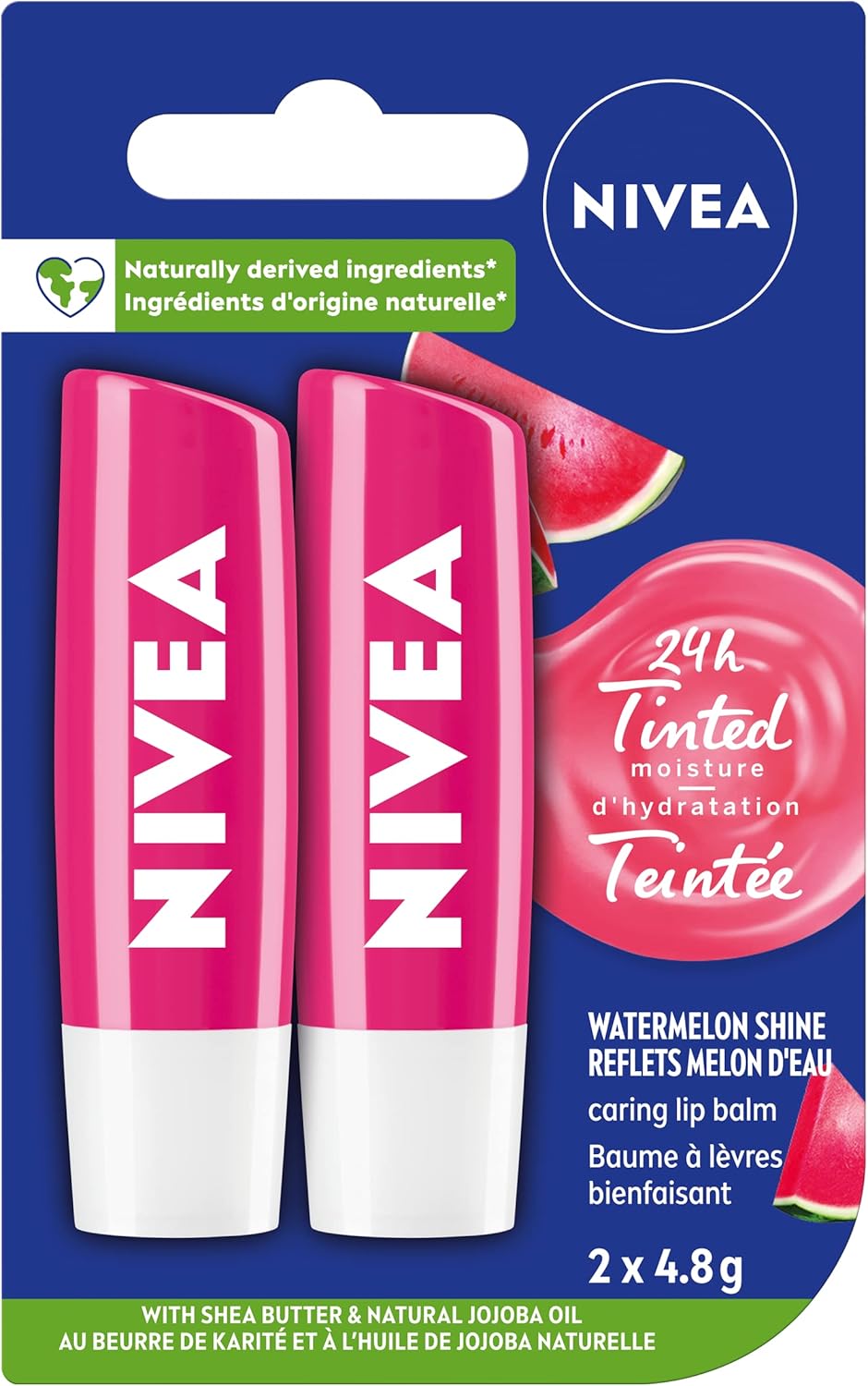 NIVEA Watermelon Shine Lip Balm, (2 X 4.8g) | Subtle Pink Tinted Lip ...