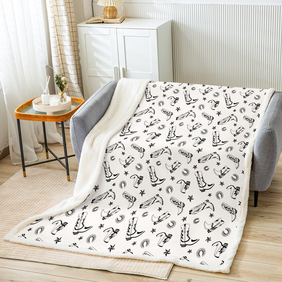 Amazon.com: Western Cowboy Kids Throw Blanket,Horseshoe Cowboy Boots ...
