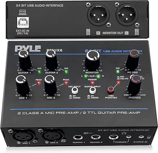 Amazon.com: Pyle Professional USB Audio Interface with MIC, Guitar, AUX ...