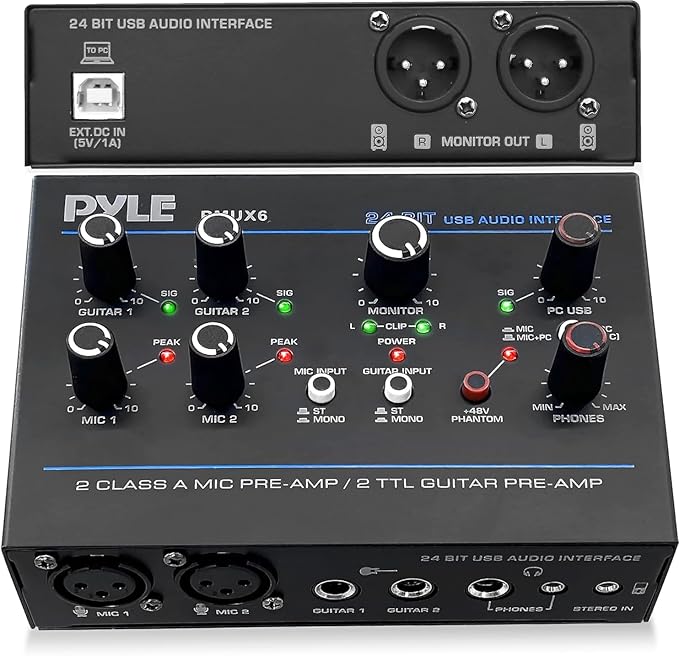 Amazon.com: Pyle Professional USB Audio Interface with MIC, Guitar, AUX ...