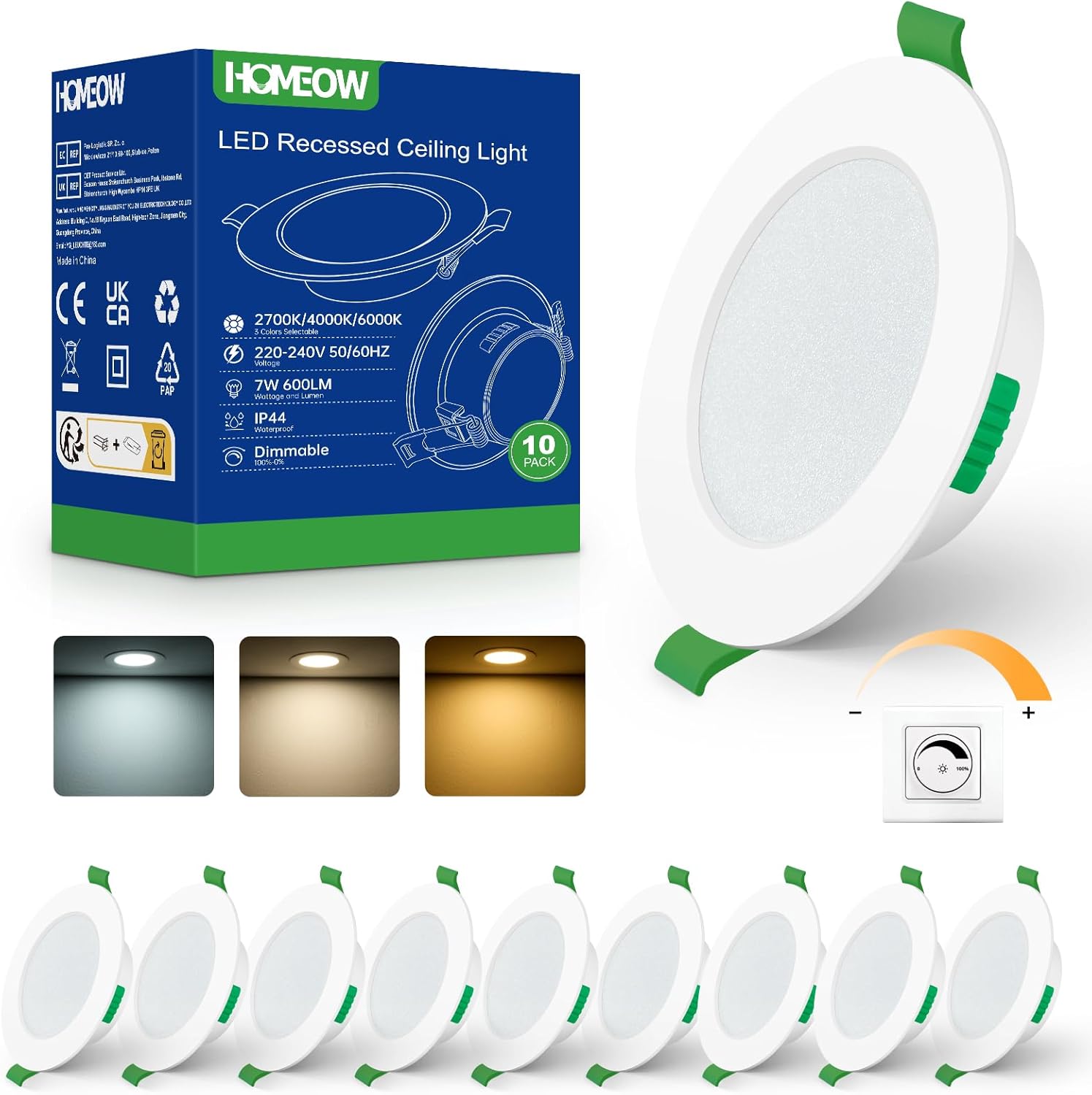 HOMEOW Spot LED Encastrable Dimmable 7W, 220V Spots de Plafond Extra ...