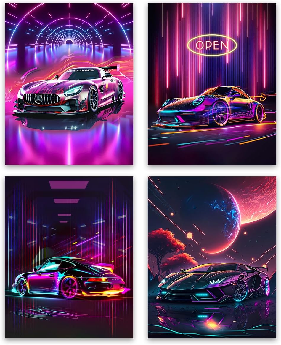 Amazon.com: TER Neon Sports Car Posters,Neon Luxury Car Wall Art,Tokyo ...