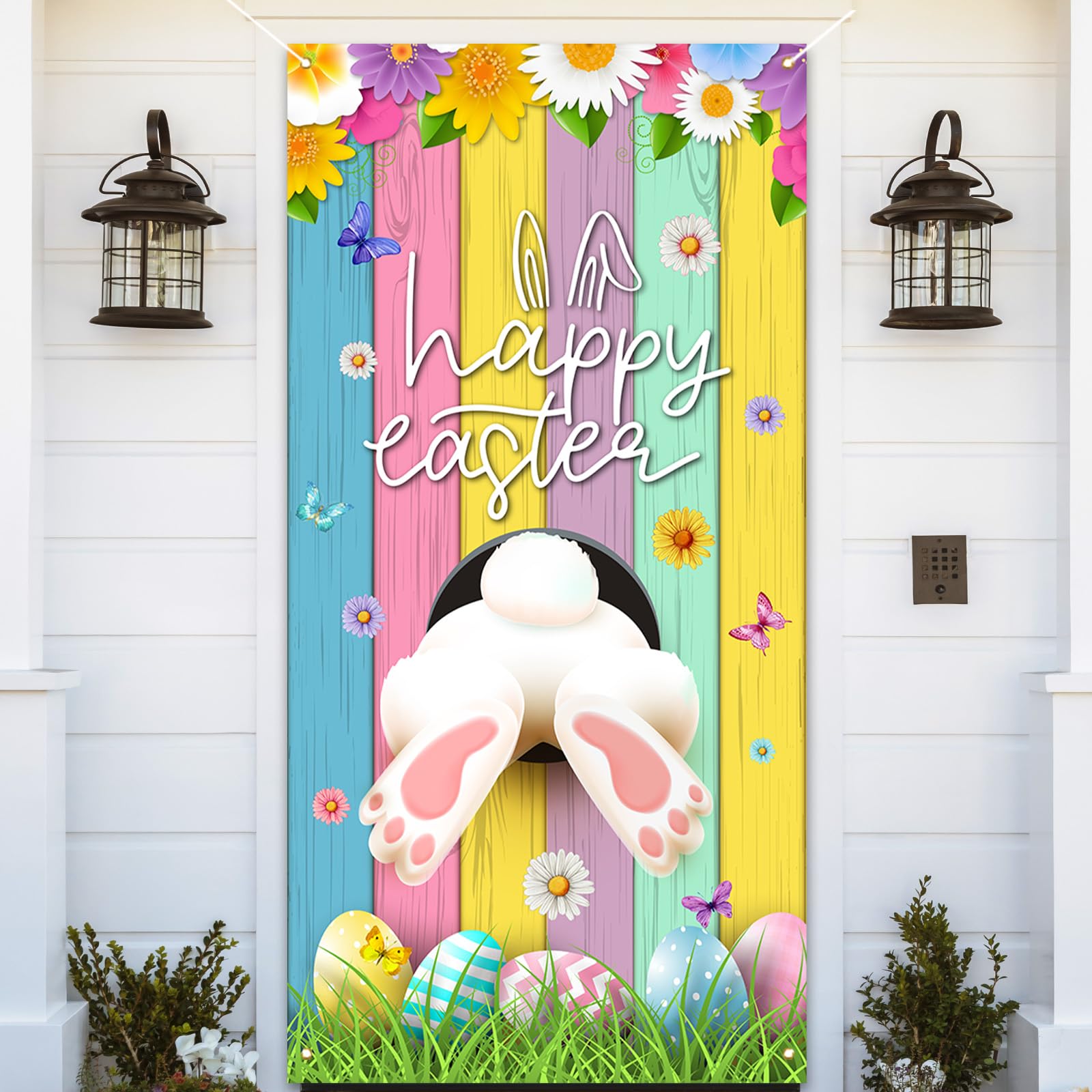 Amazon.com: Easter Door Cover Bunny Egg Rabbit Decor Daisy Decorations ...