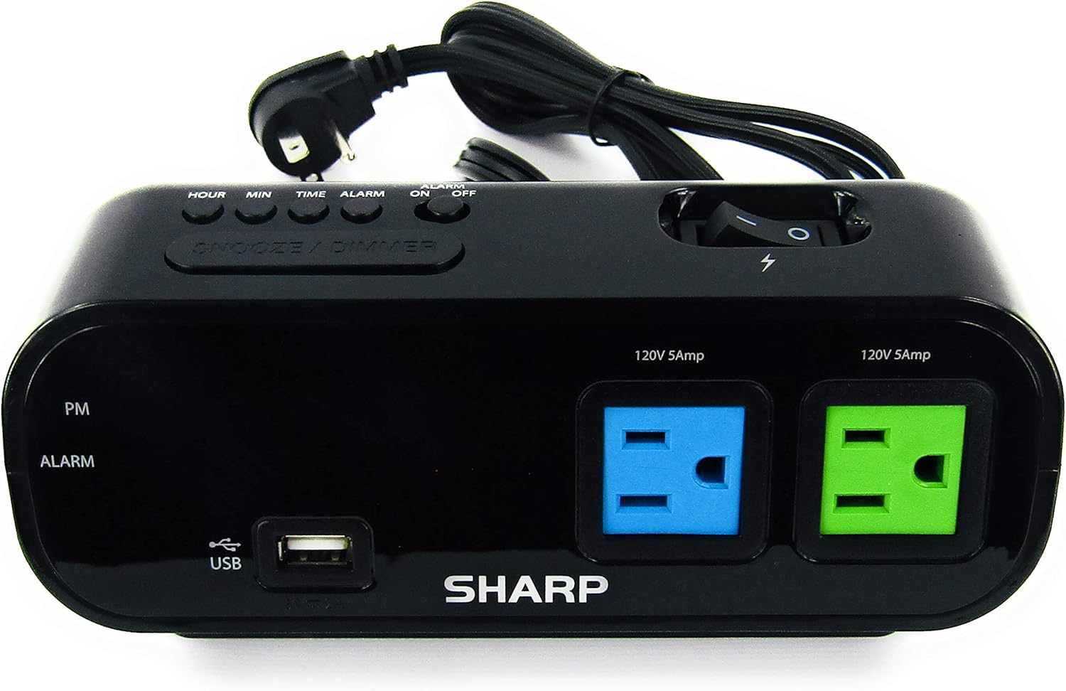 Amazon.com: Sharp Bedside Alarm Clock with 1 Rapid Charge USB and 2 AC ...