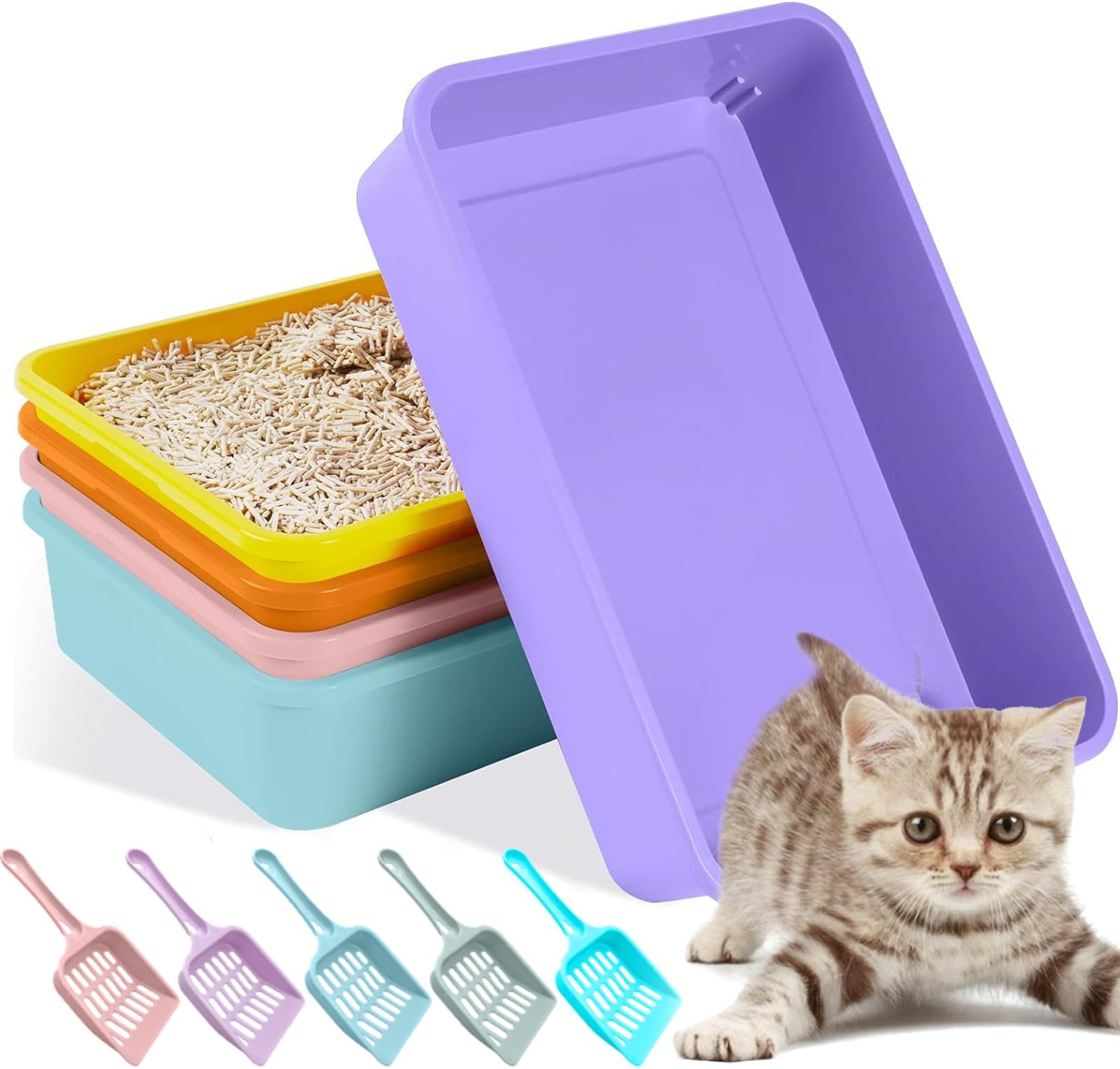 Amazon.com: CYEAH 5 Pcs Open Cat Litter Box Kitten Litter Pan with 5 ...