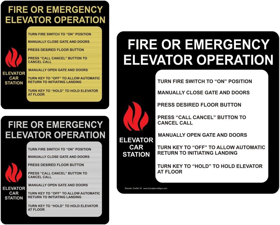 Amazon.com : Fire Or Emergency Elevator Operation Sign CarStn-19 Fire ...