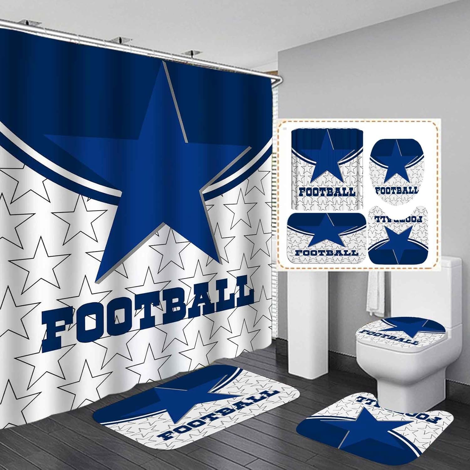 Amazon.com: Namdeva 4PCS/Set American Football Shower Curtain, White ...