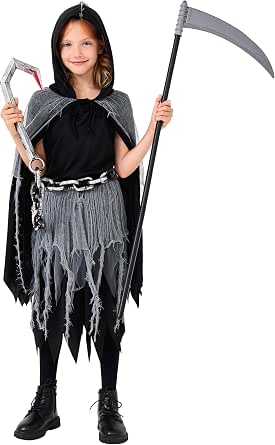 Amazon.com: MISS FANTASY Grim Reaper Costume Kids, Girl Grim Reaper ...