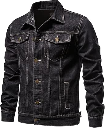 Men's Denim Jackets Solid Classic Multi-Pocket Loose Casual Trendy ...