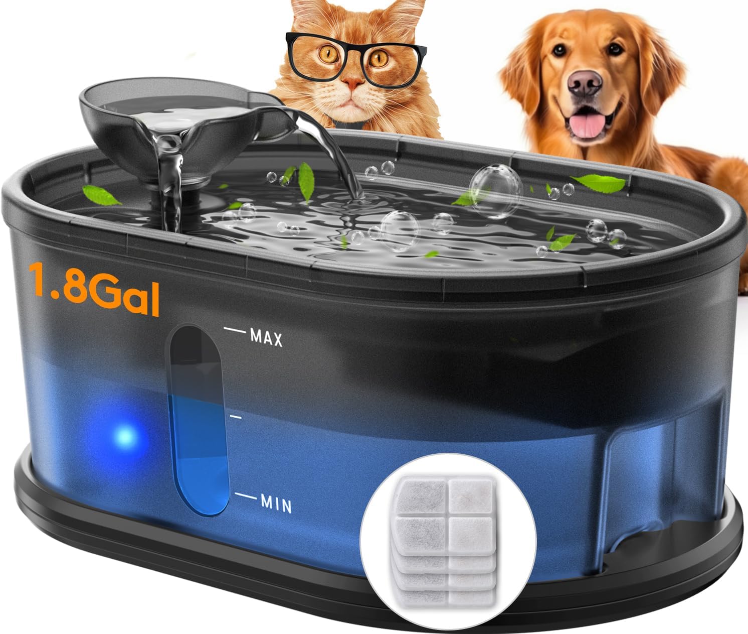 Dog Water Fountain with Wireless Pump, 7L/230oz Dog Water Fountain for ...