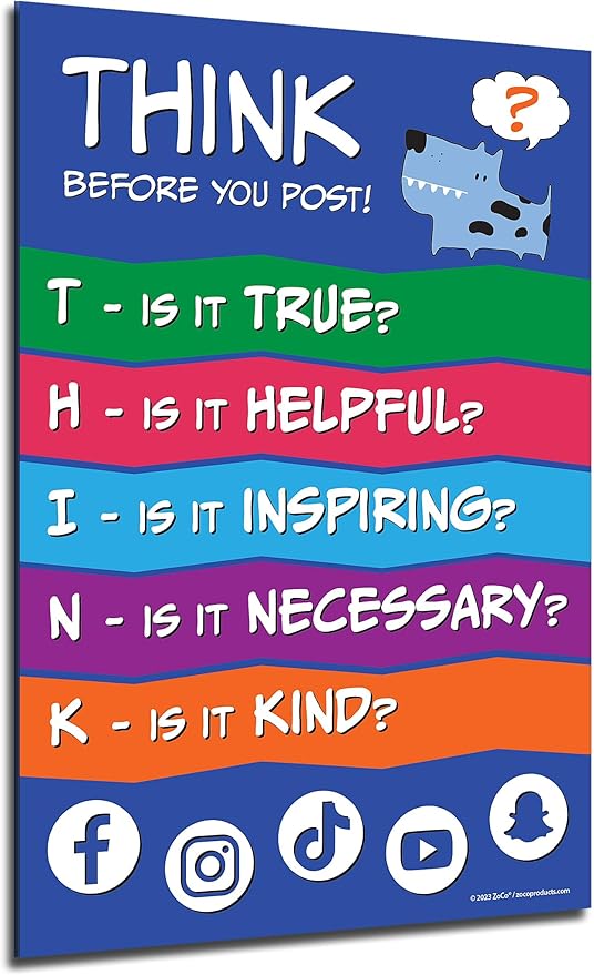 Amazon.com: THINK Posters - Think Before You Post Acronym Posters (5 ...