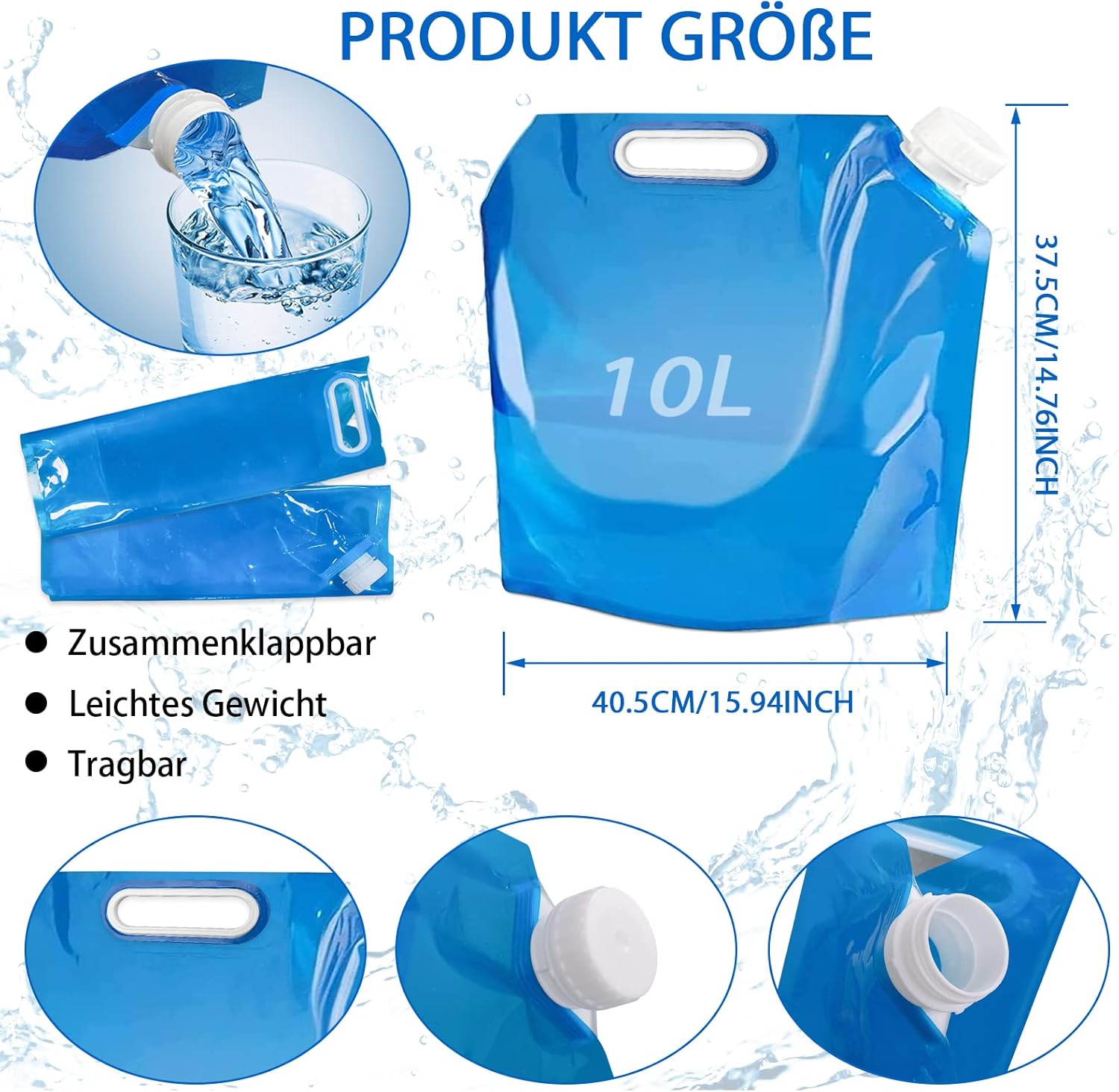 Pack of 2 Foldable Water Canister, 10 Litre Foldable Water Container ...