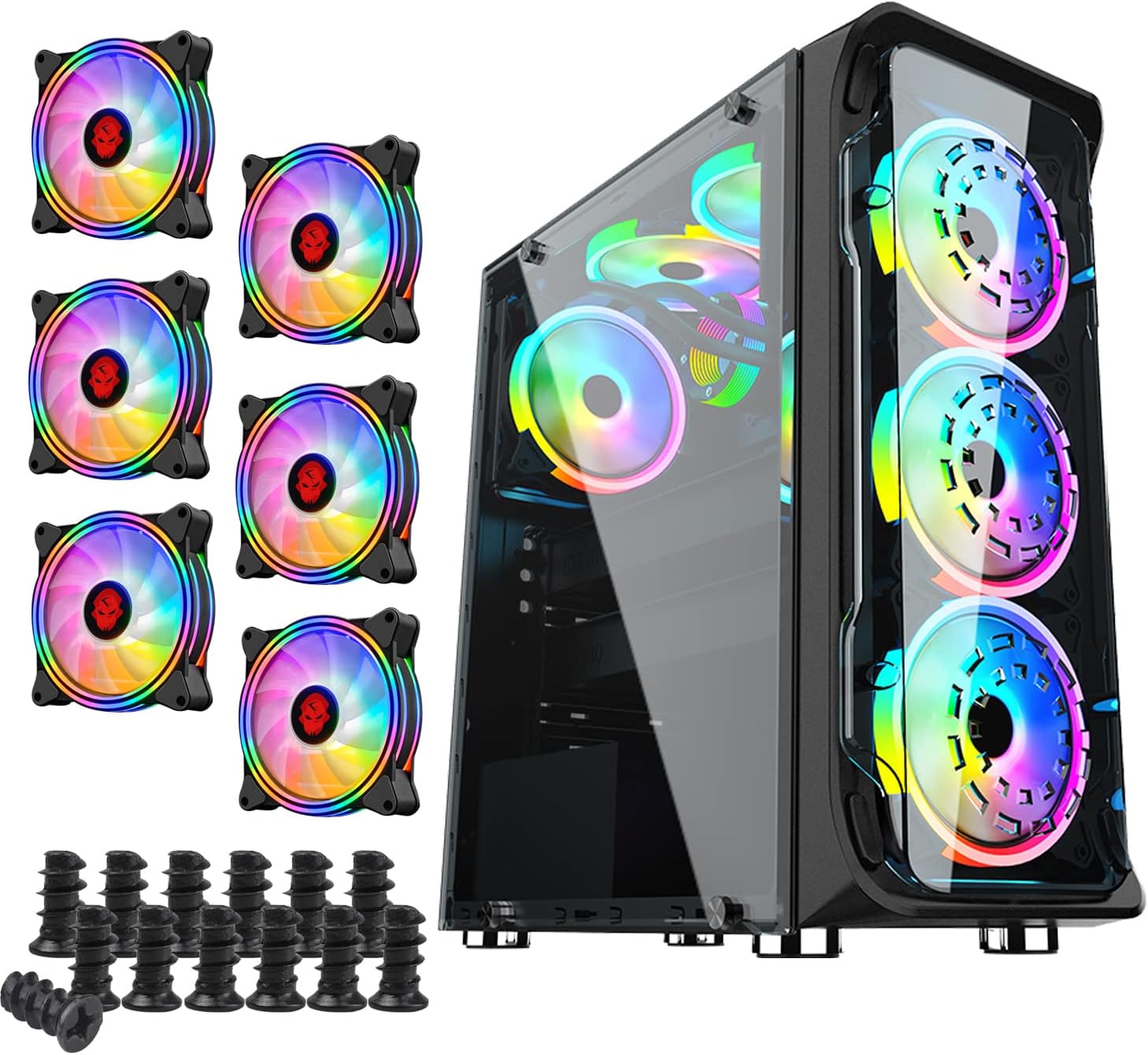 Amazon.com: PC Gaming Computer Case Tempered Glass/Steel ATX Mid Tower ...