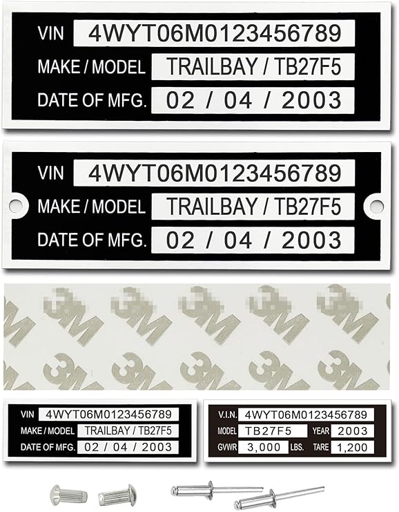 Amazon.com: Customized Trailer VIN ID Plate, Custom Plates, VIN Tags ...