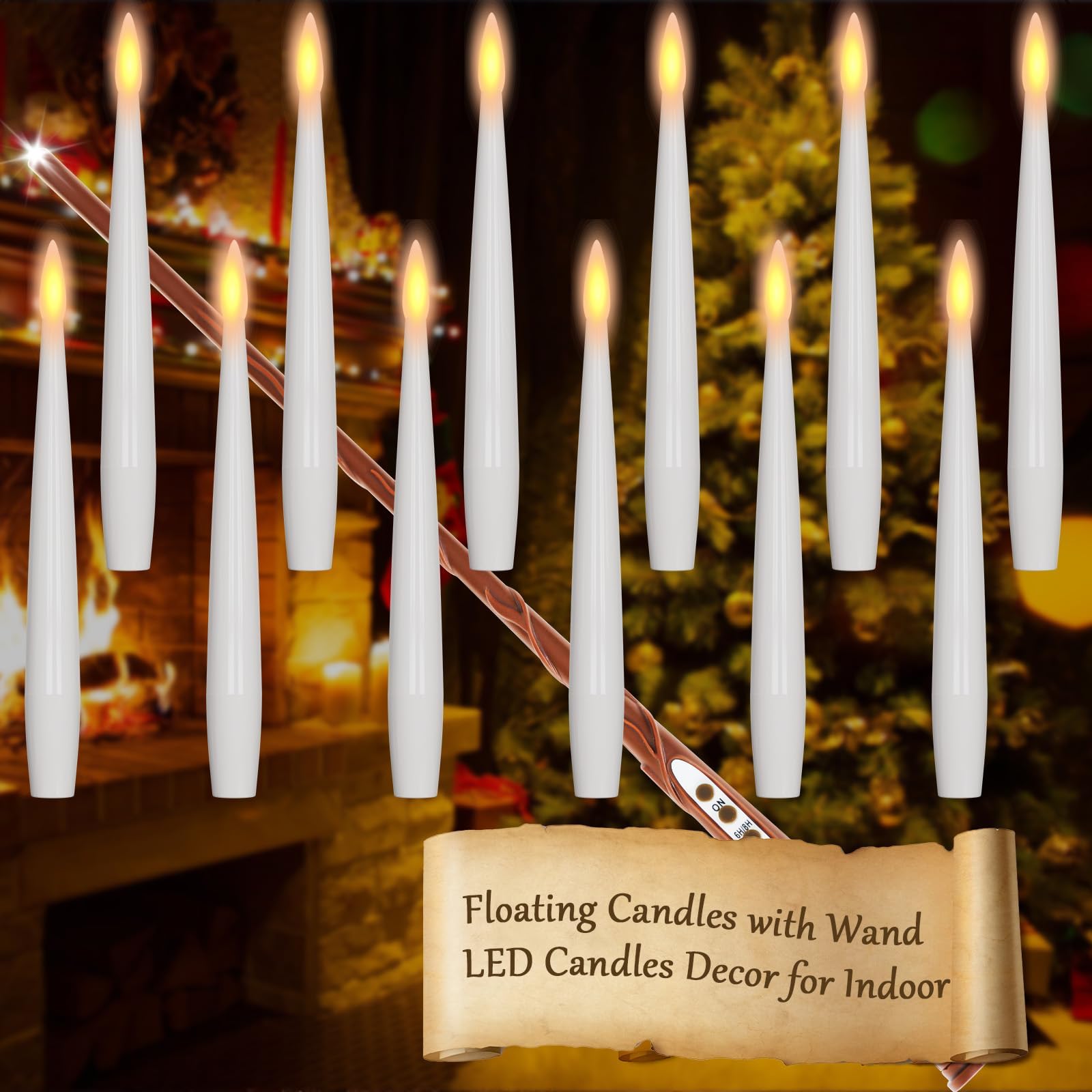 Aonesy Floating Candles with Wand,12 Pcs Christmas Decoration Candles ...