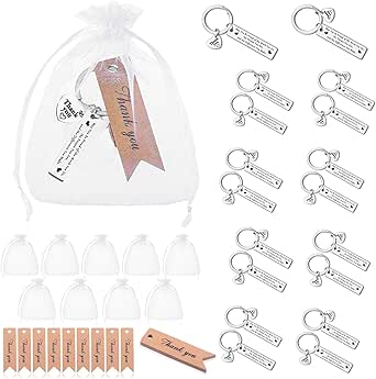 25 Sets Thank You Keychain Gifts, Inspirational Keyrings Stainless Steel Keychains with White ...