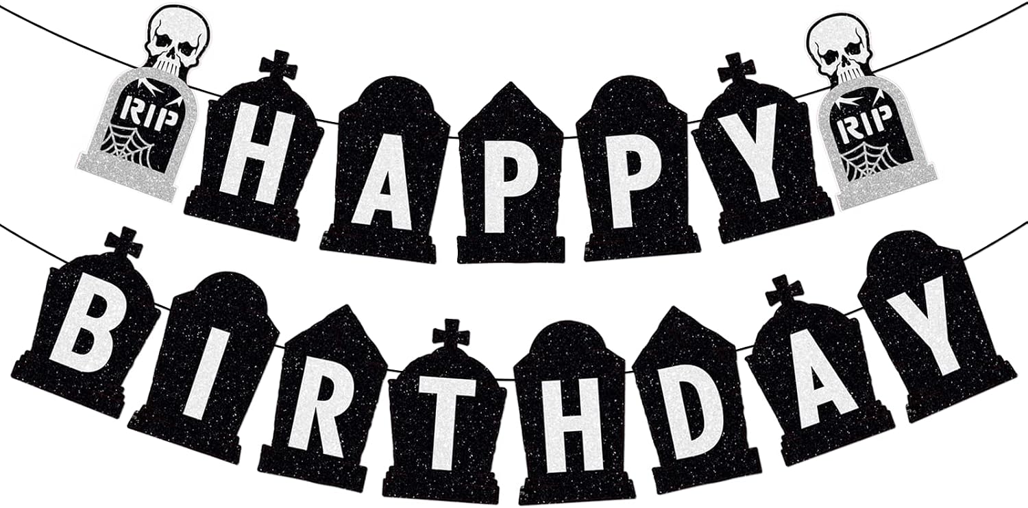 Amazon.com: Halloween Tombstones Happy Birthday Banner Death Birthday ...