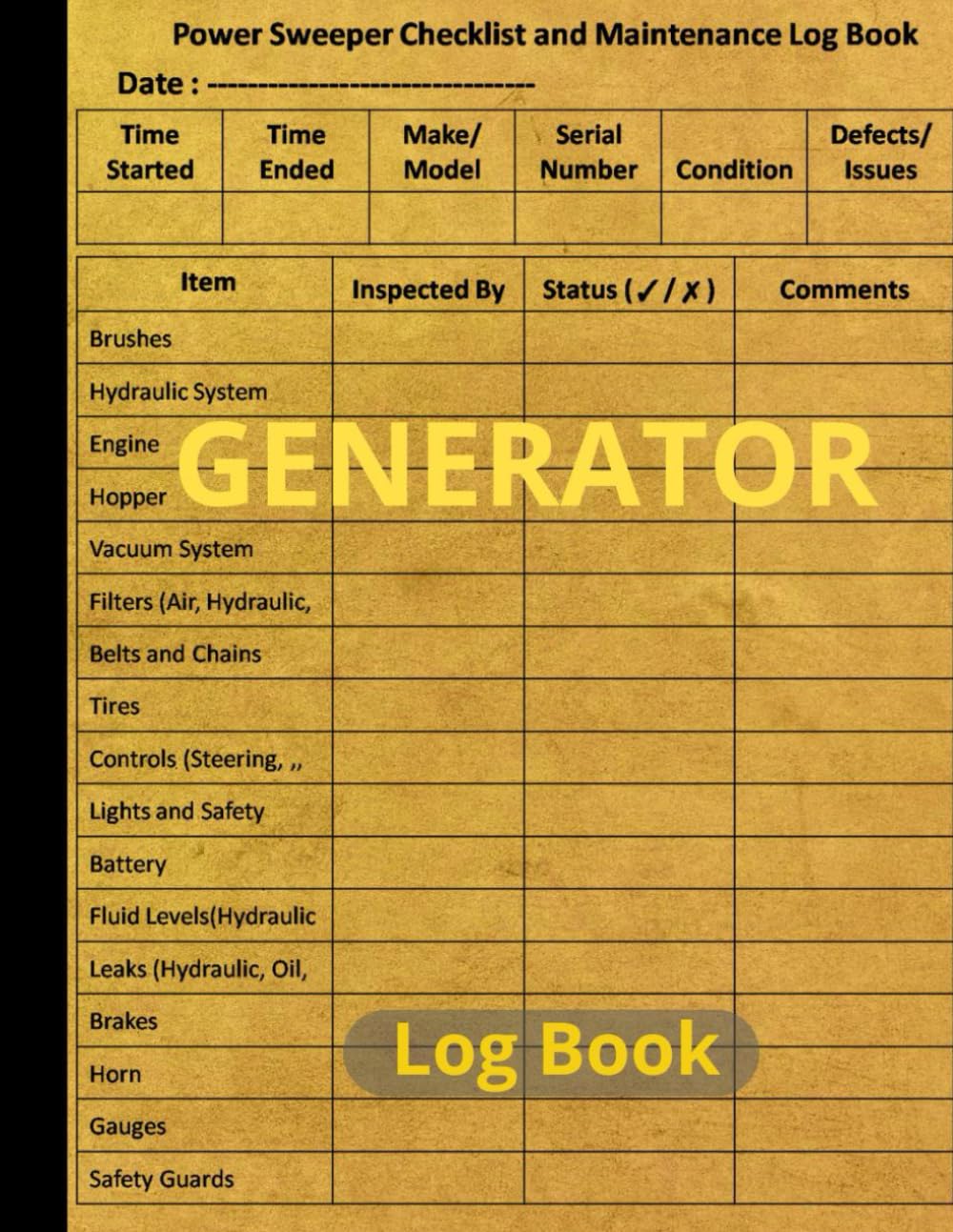 Generator maintenance & Checklist log: Generator Repair & Service ...
