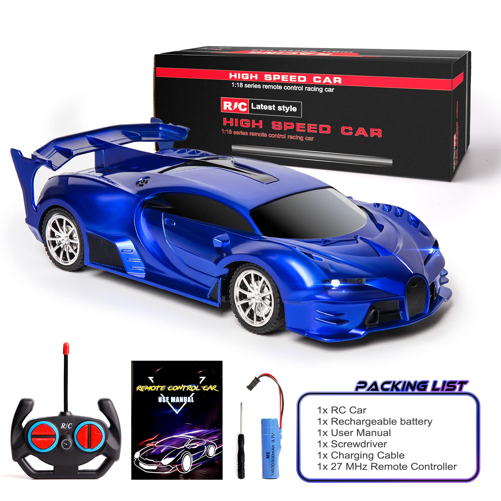 KULARIWORLD Remote Control Car 1/18 Rechargeable High Speed RC Cars ...