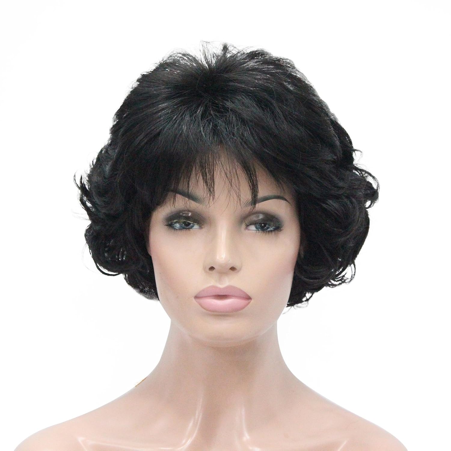 Amazon.com : Kalyss 10" Short Curly Wavy Wigs With Hair Bangs Premium ...