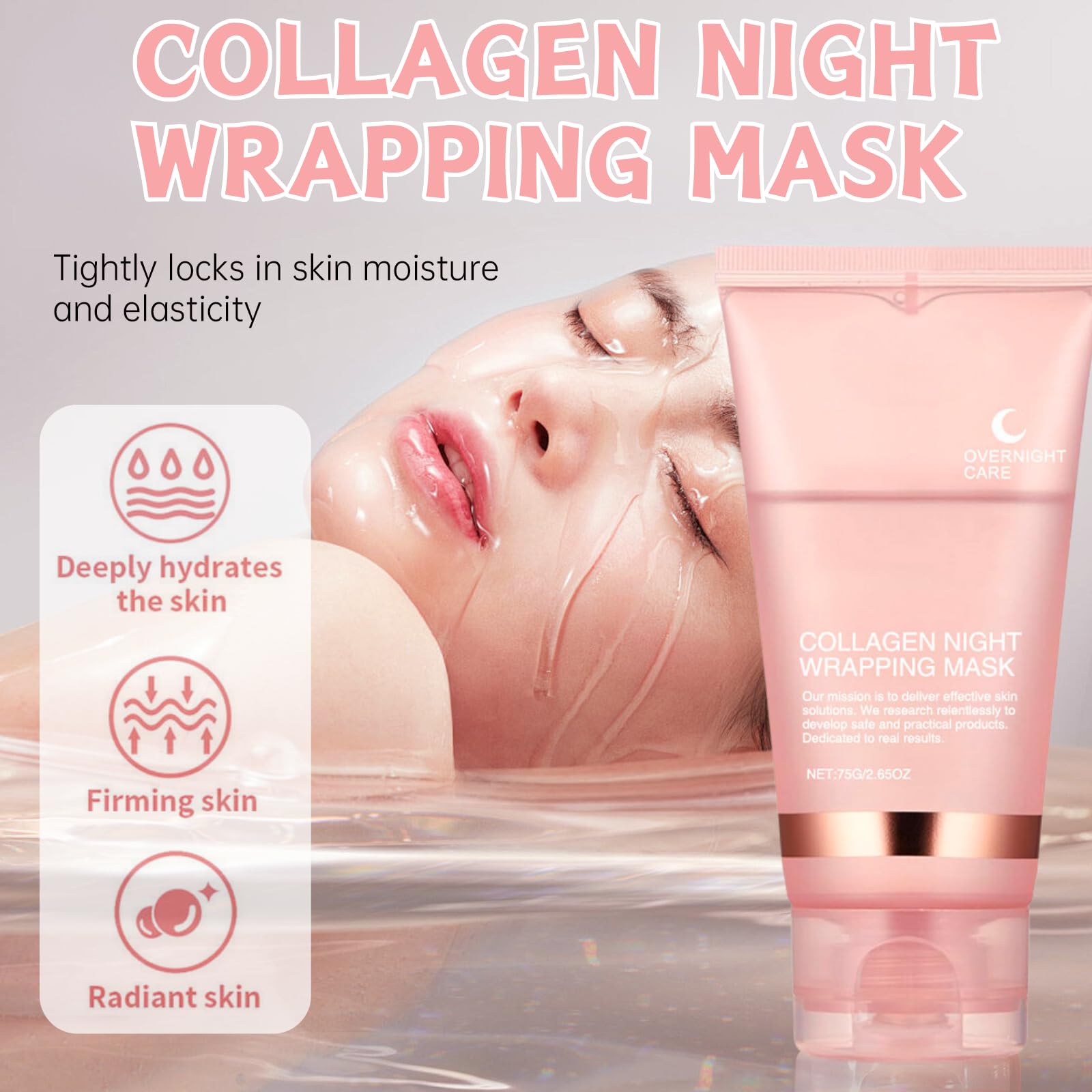 Collagen Night Wrapping Mask – Collagen Jelly Cream, Overnight Peel Off ...