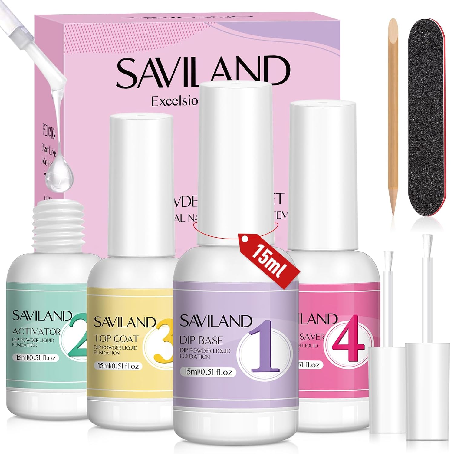 Amazon.com: SAVILAND Dip Powder Liquid Set: 4 Pcs Nail Dip Liquid Set ...