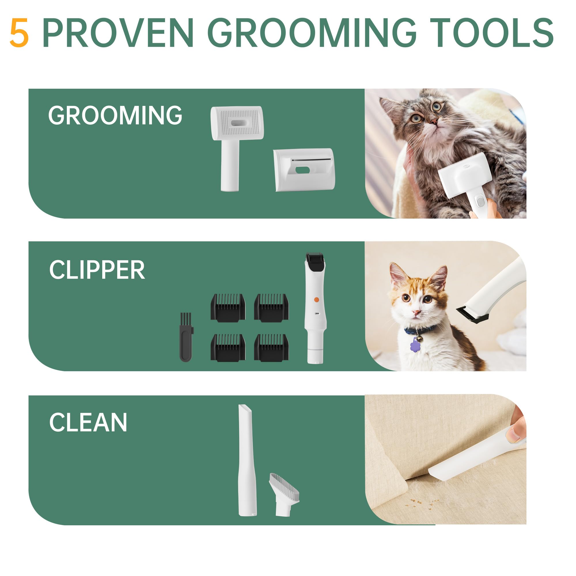 VACLAB Pet Grooming Kit with 3.0L Capacity, Dog Vacuum for Shedding Grooming with 5 Pet Groomer ...