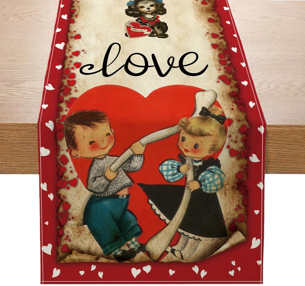 Amazon.com: Vintage Valentine's Day Table Runner Valentines Decorations ...