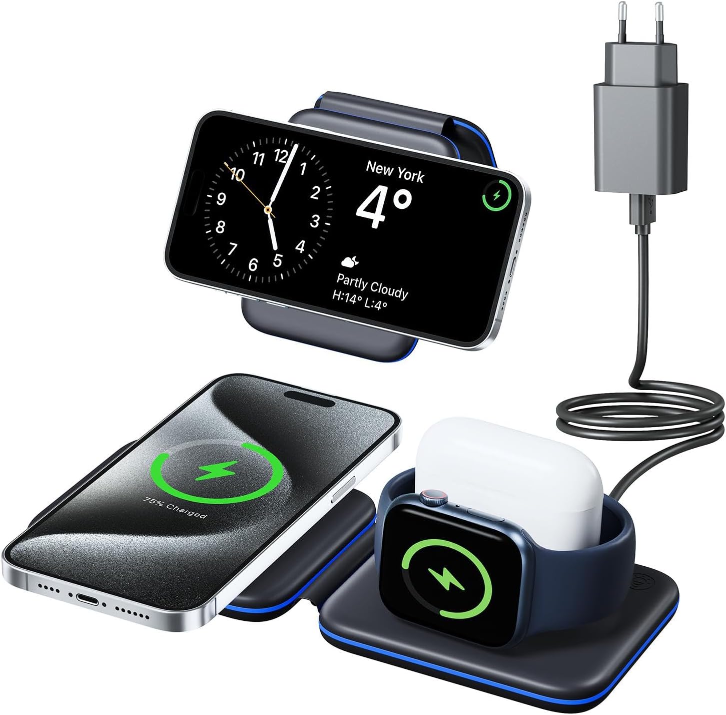 QTlier Station de Charge Apple 30W, Chargeur Induction 3 en 1 ...