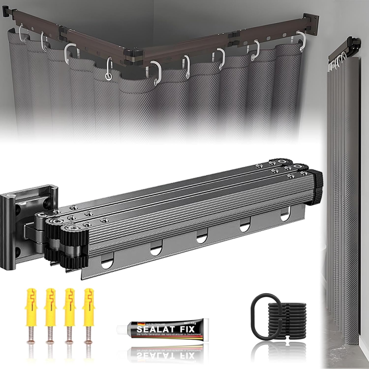 Amazon.com: Wall Mount Folding Shower Curtain Rod, 57 Inches (4-Fold ...