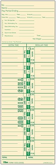 TOPS Time Cards, Weekly, 1-Sided, Numbered Days, 3-1/2" x 10-1/2 ...