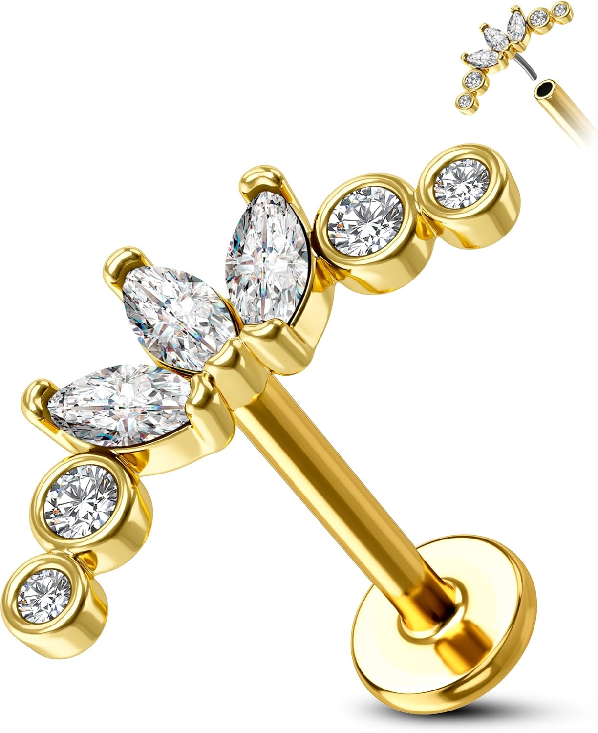 Amazon.com: COCHARM 14K Solid Gold Threadless Flower Ear Helix Flat ...